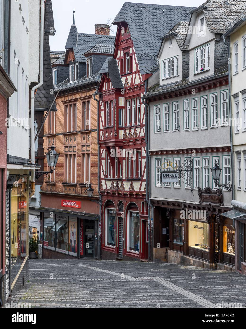 Beautiful old architecture in the old town of Marburg Stock Photo - Alamy