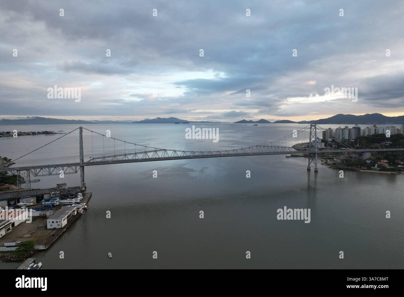 Aerial view of Ponte Hercilio Luz in Florianopolis, Santa Catarina ...
