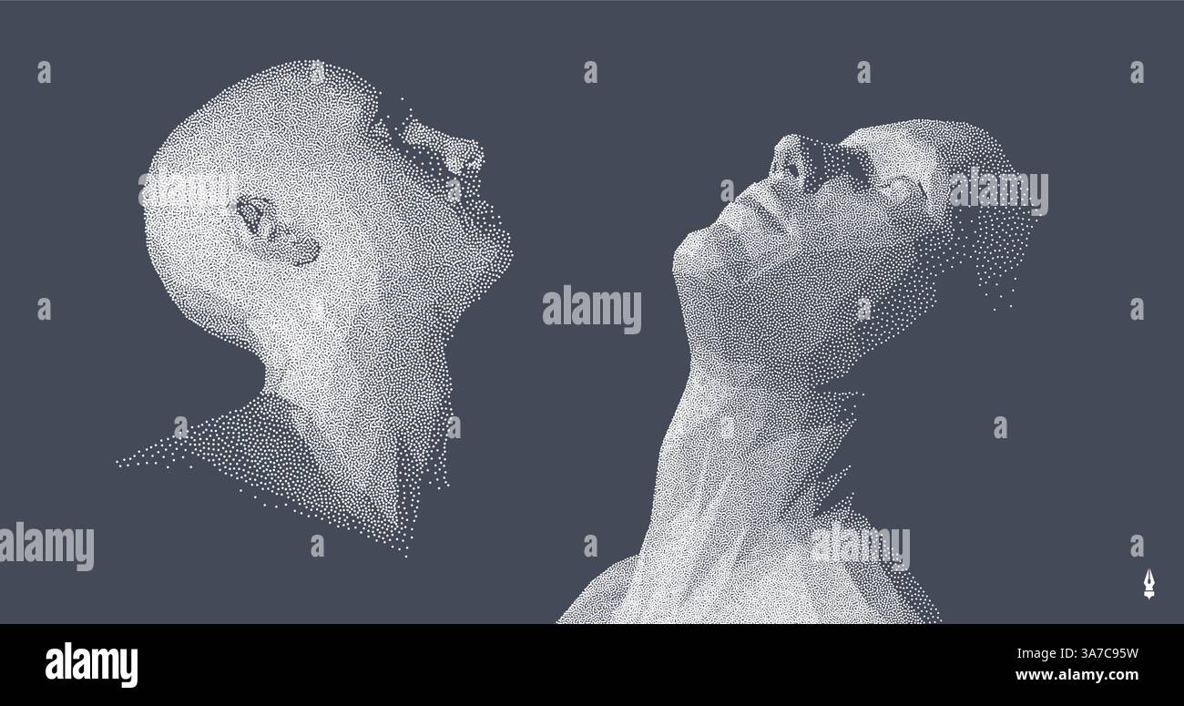 Two faces are looking at something. Technology and robotics concept ...