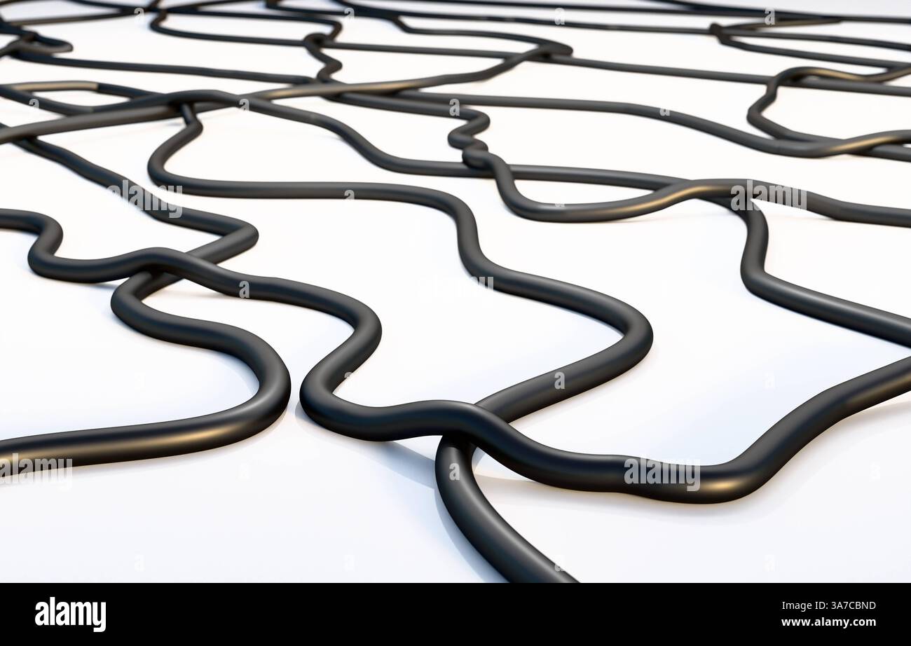 Cable ore wire. Black cable ore wire lay on the floor. Electricity wire ...