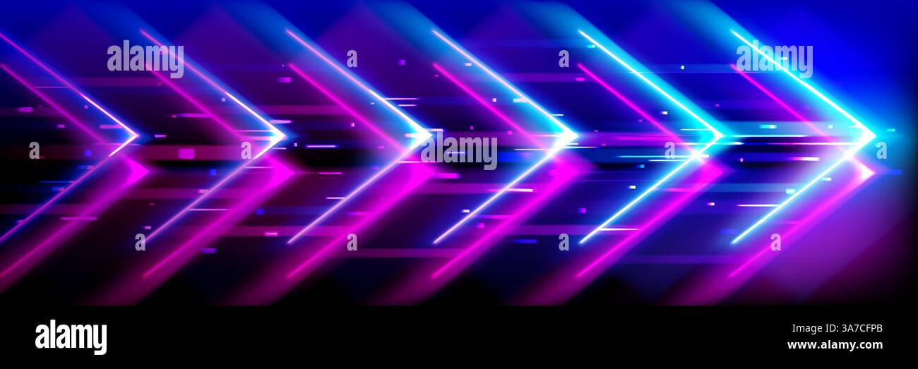 Neon glowing arrows showing forward, futuristic bright laser light ...