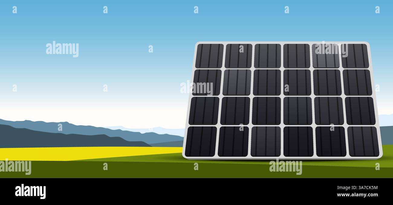 Solar panel, sun energy glass cells in nature. Green sustainable eco ...