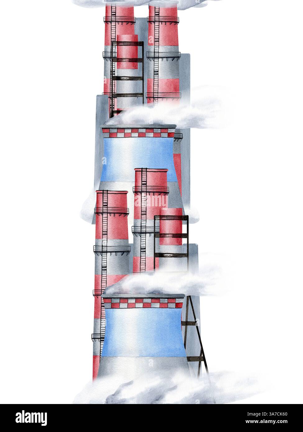 Industrial city factories watercolor seamless vertical border isolated ...