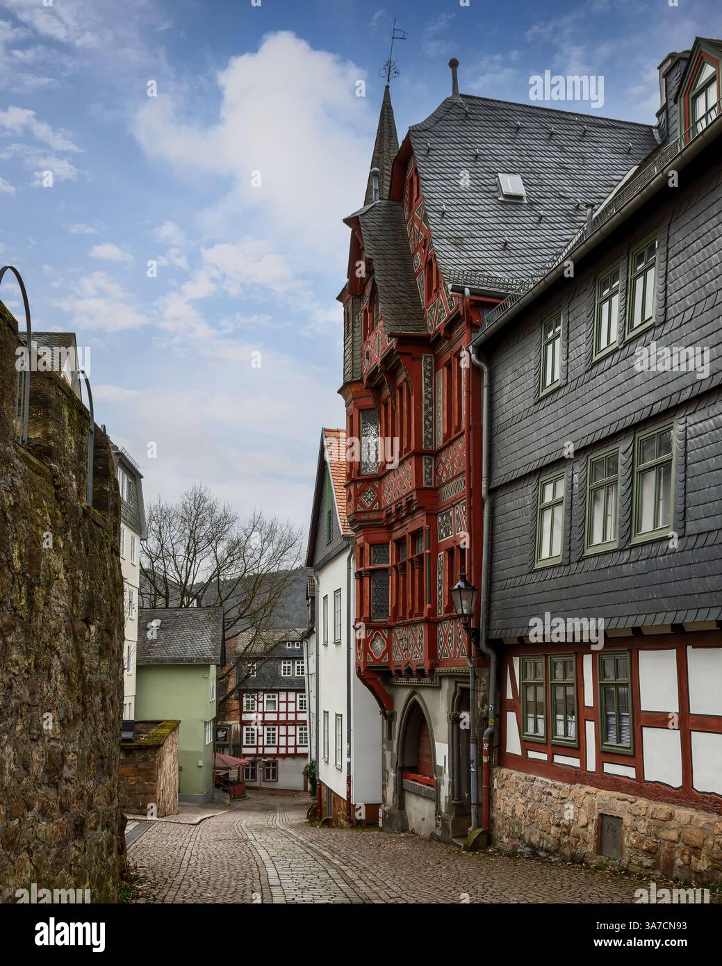 Beautiful old architecture in the old town of Marburg Stock Photo - Alamy