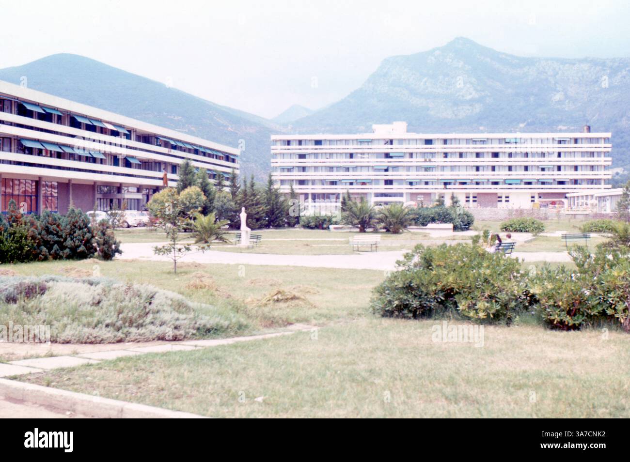 A 1972 photograph shows the modernist hotel buildings of the Slovenska ...