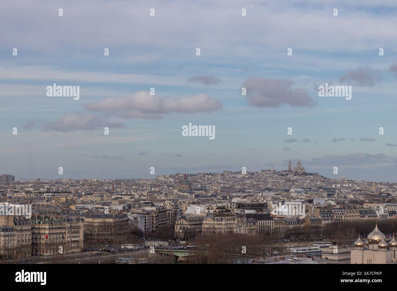 Paris city panorama with Basilica of the Sacred Heart of Montmartre, the aerial view from the ...