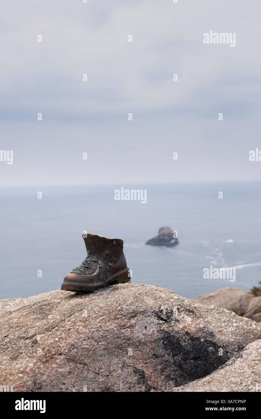 Sculpture of a pilgrim's boot at Cape of Finisterre (last station of ...