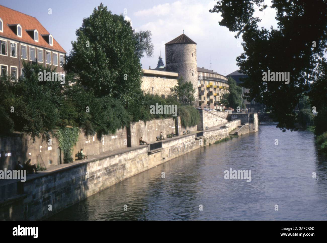 A scenic view of the Leine River in Hannover, Germany, photographed in ...
