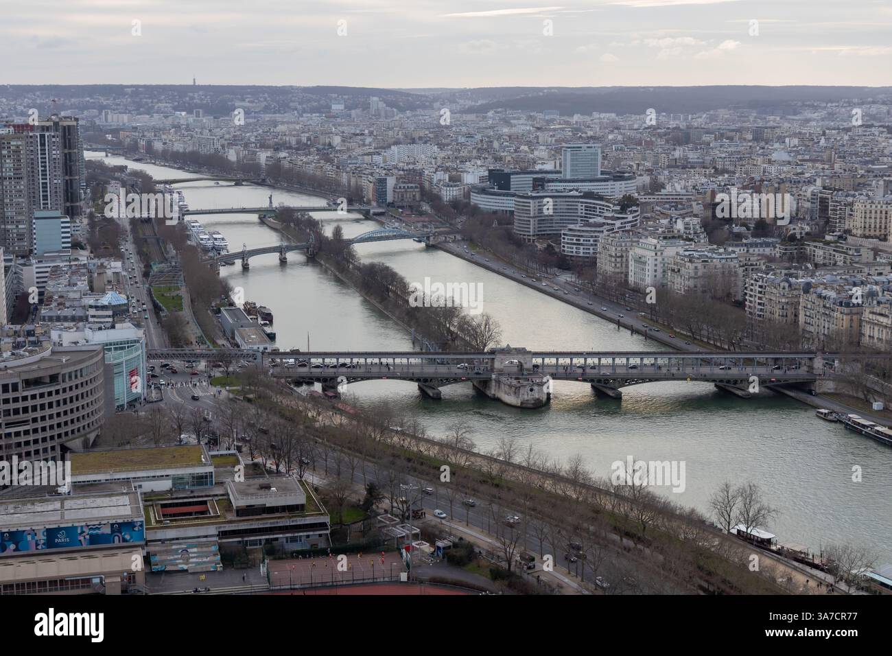 Paris city panorama with river Sienna, Swan Island and bridges, the ...