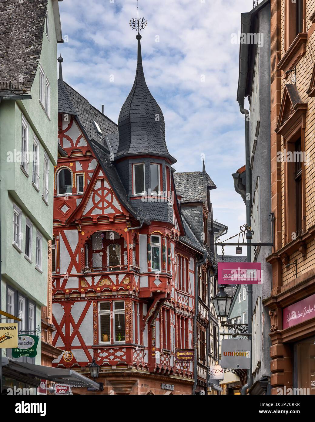 Beautiful old architecture in the old town of Marburg Stock Photo - Alamy
