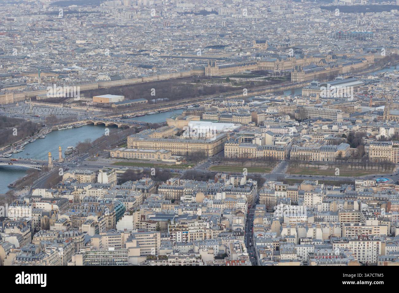 Paris city panorama with Louvre and d'Orsay Museum, Place de la ...