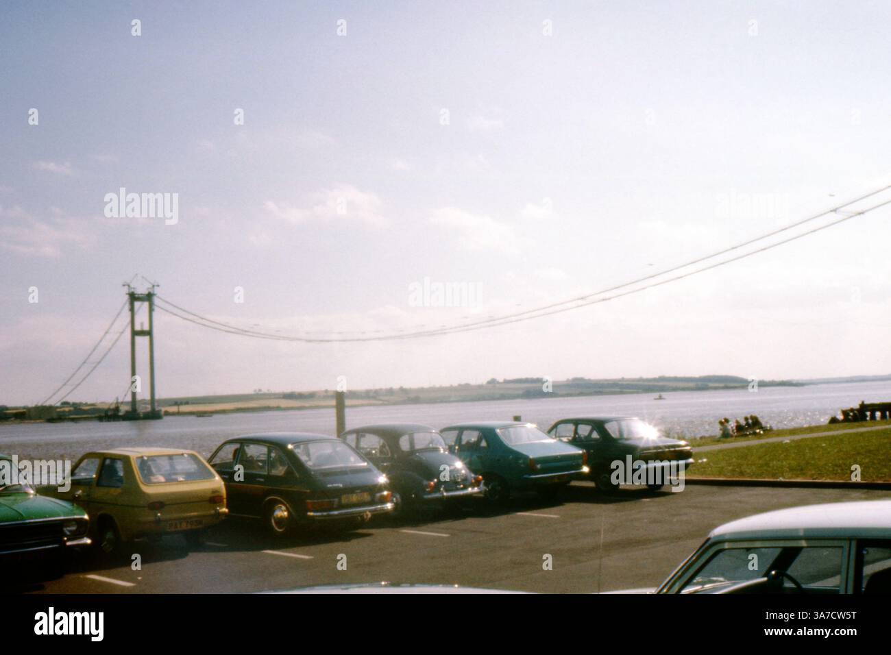 View of the Humber Bridge under construction in 1978, seen from the ...