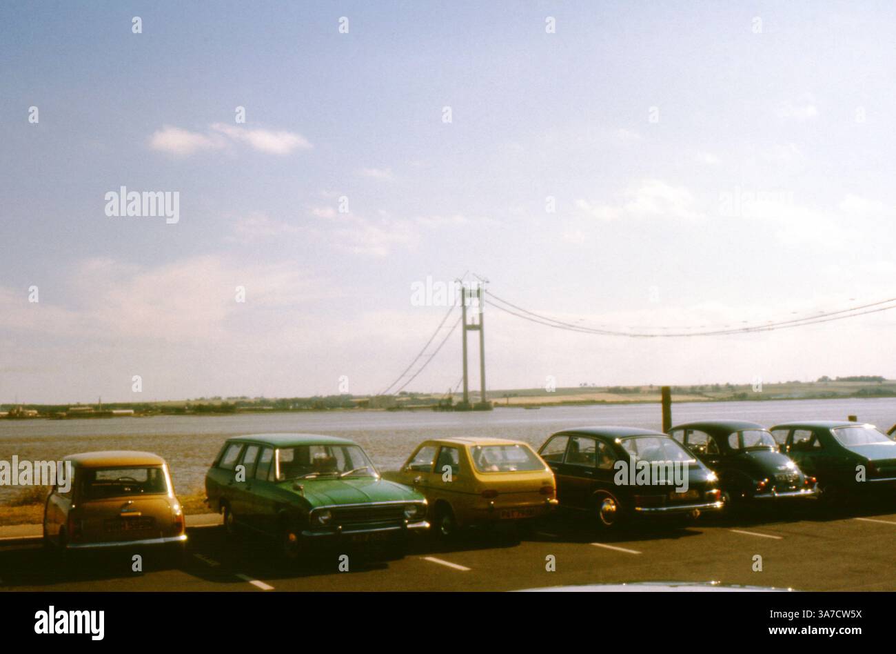 View of the Humber Bridge under construction in 1978, seen from the ...