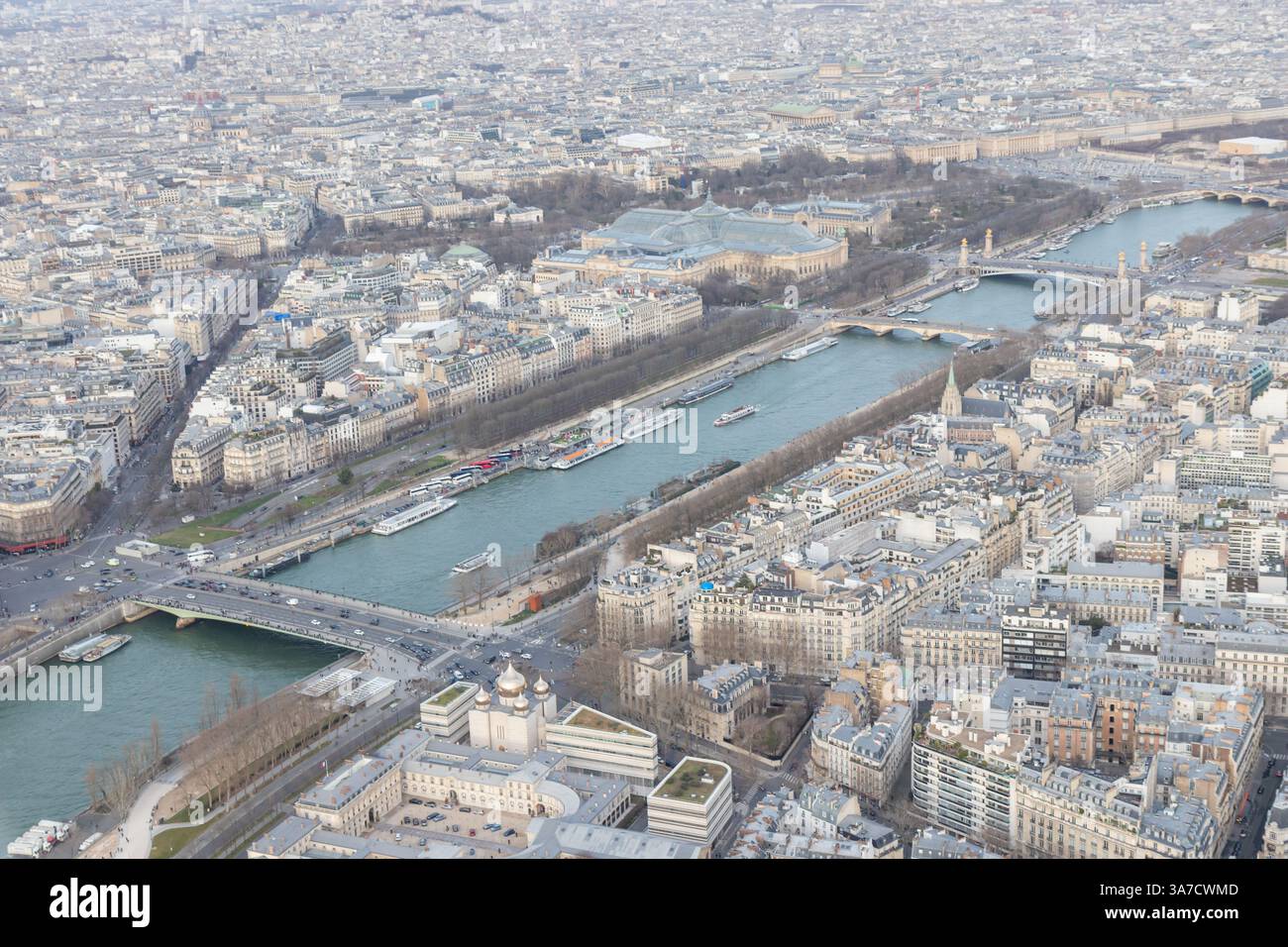Paris city panorama with Sienna, Grand Palace, bridge of Alexander 3, the aerial view from the ...