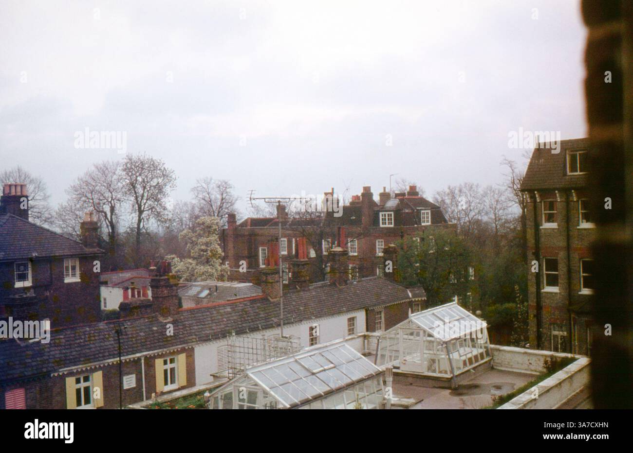 A view across Bayswater in London during the 1980s, showing a pair of ...