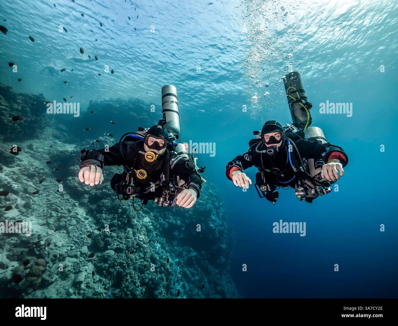 Technical diver during decompression in the Blue Hole Stock Photo - Alamy