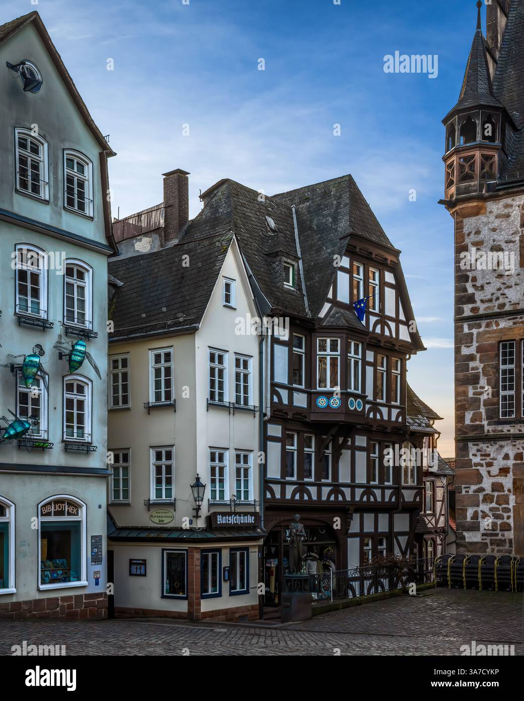 Beautiful old architecture in the old town of Marburg Stock Photo - Alamy