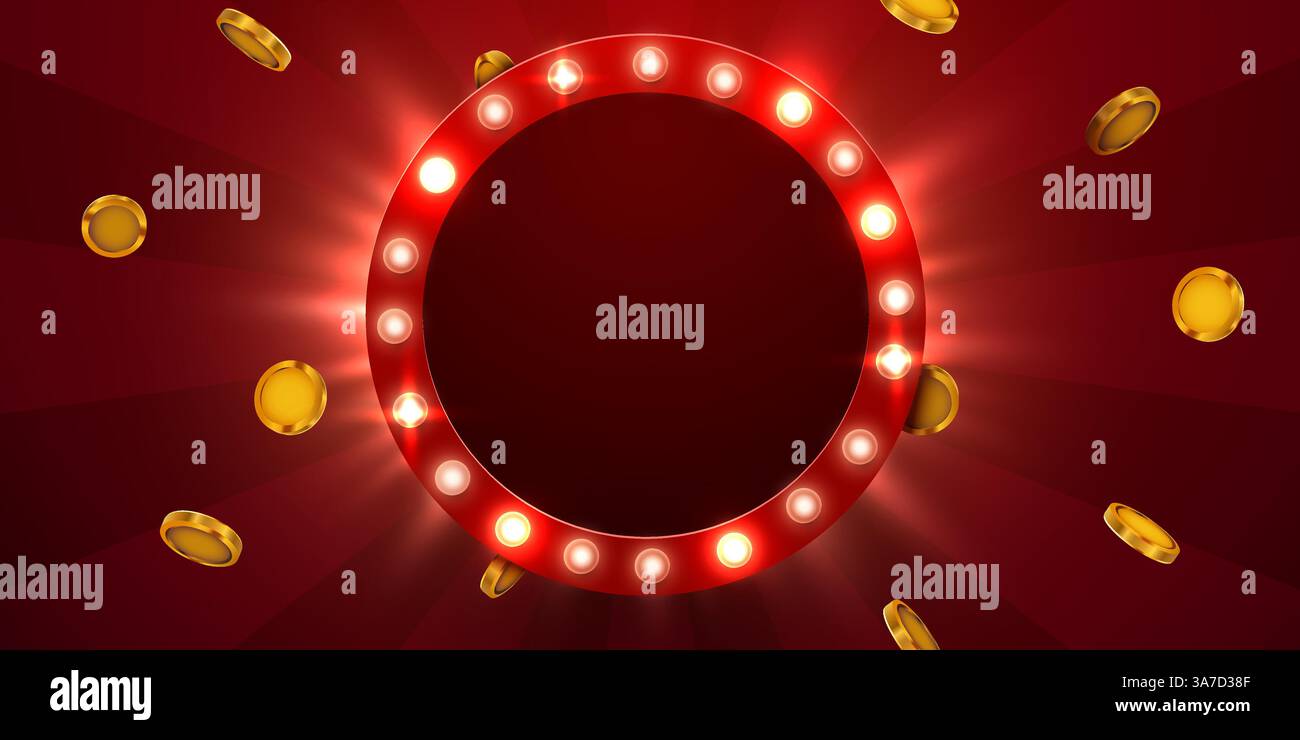 Retro light sign. Signboard with lamps border. Vintage style banner ...