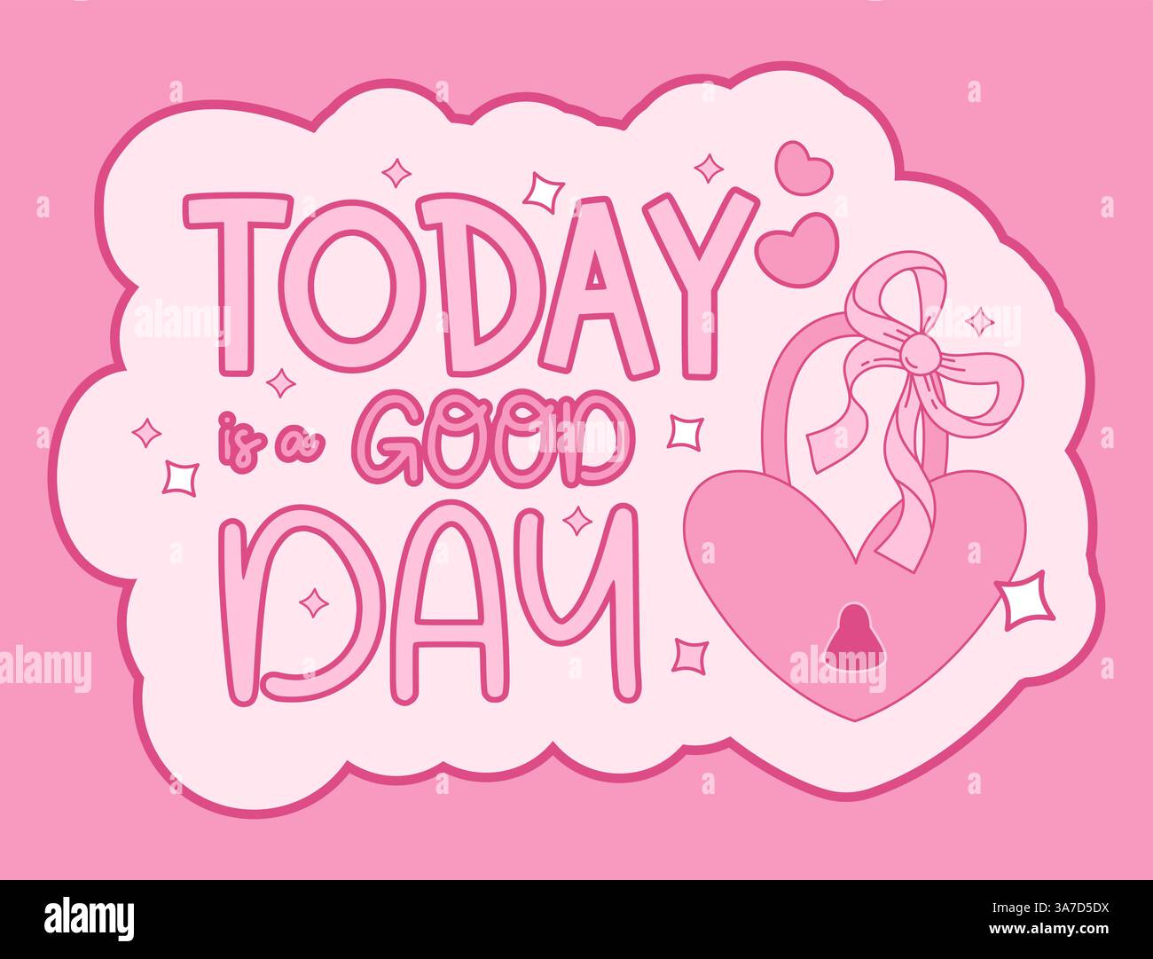 Vintage Groovy Quote Lettering with Pink Coquette Ribbon Bow on Padlock ...