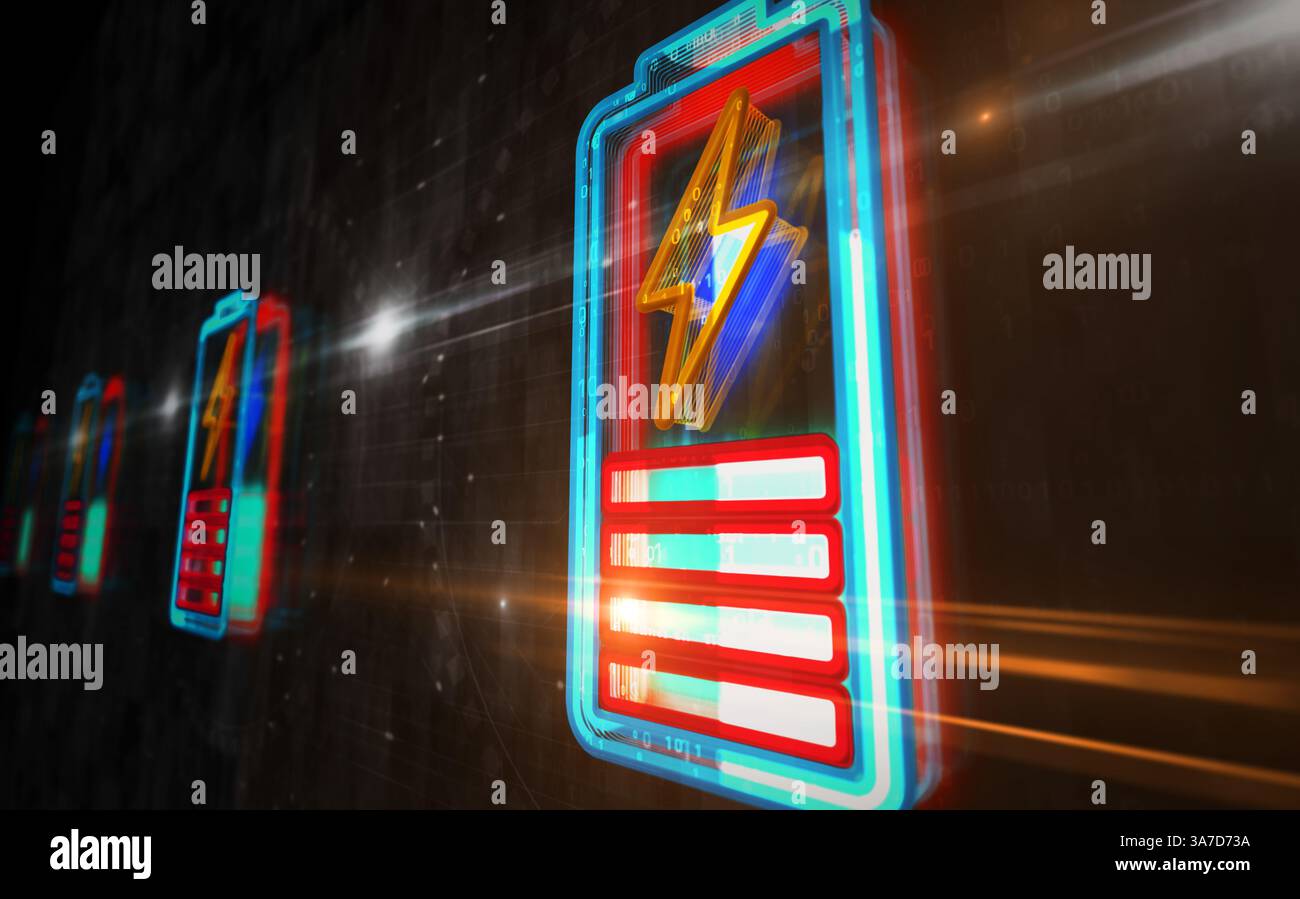 Battery charge and energy storage symbol digital concept. Network ...