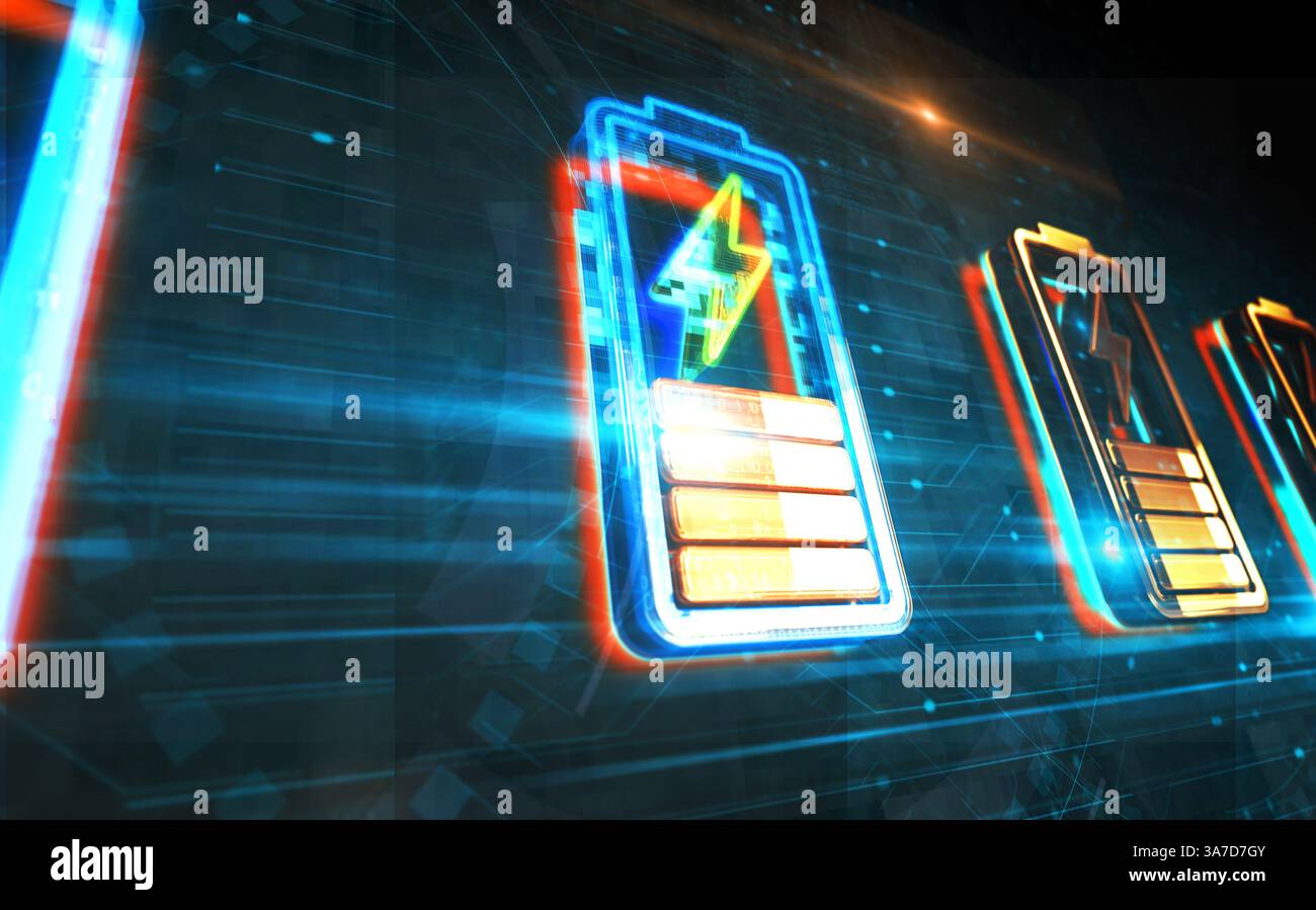 Battery charge and energy storage symbol digital concept. Network ...
