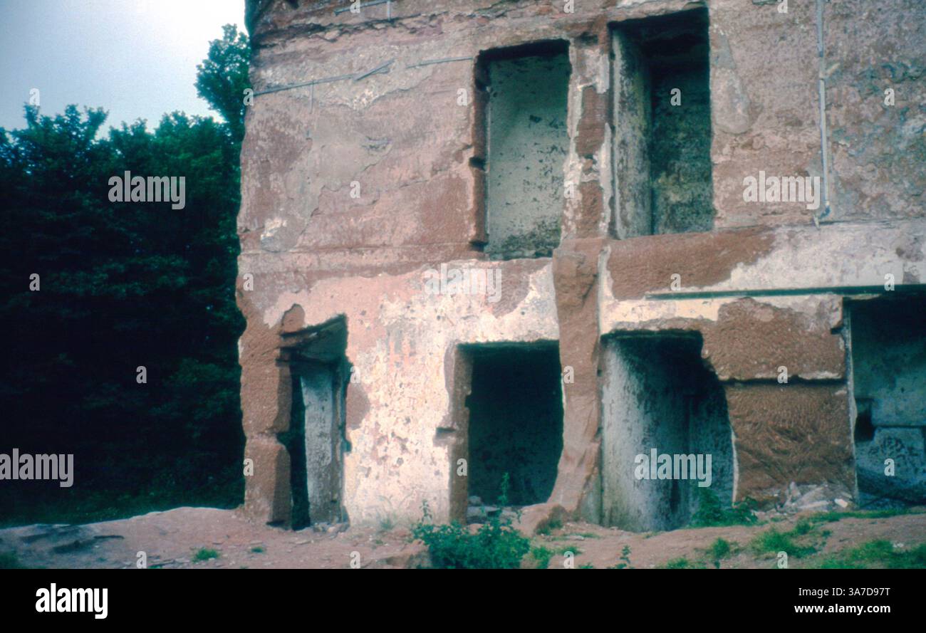 The worn and weathered remains of the Holy Austin Rock Houses at Kinver ...