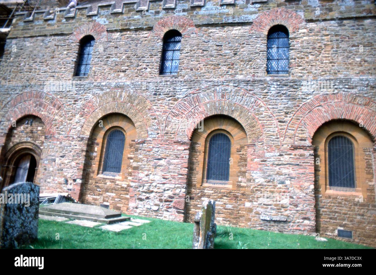 Part of the exterior wall of All Saints' Church in Brixworth ...