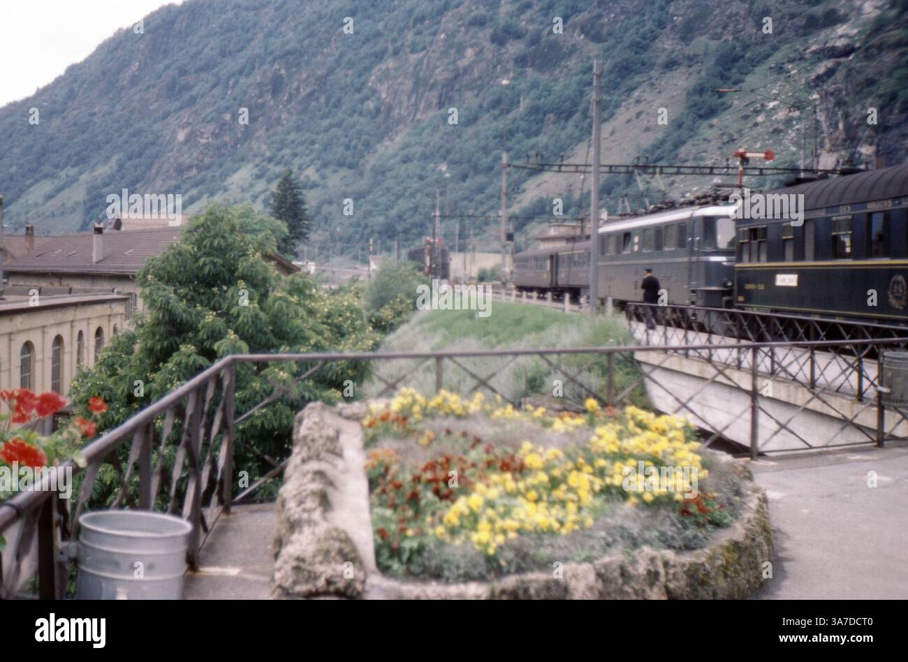Brig railway station in Switzerland. The train is an SBB (Swiss Federal ...