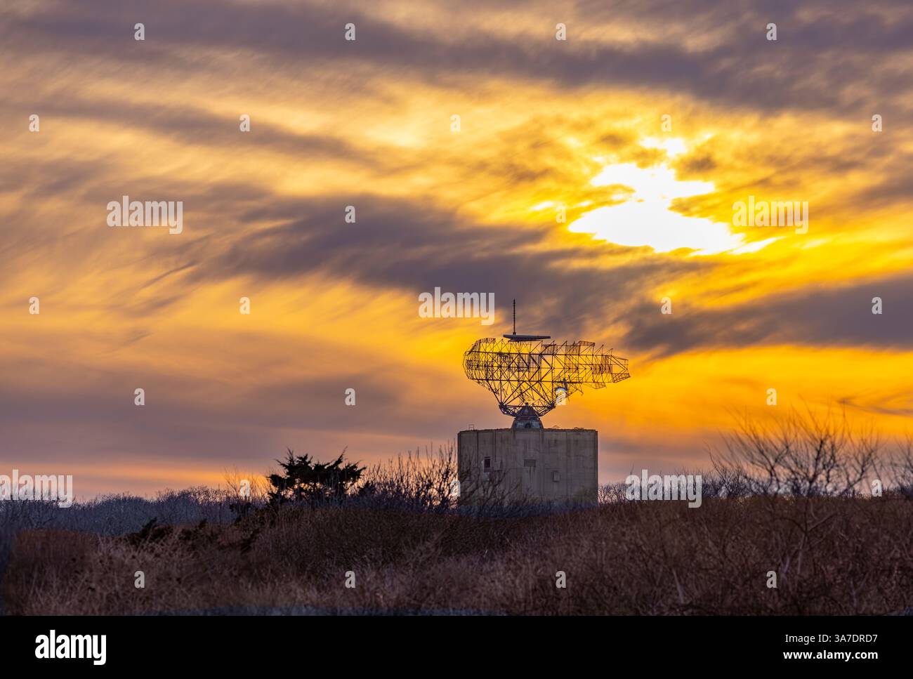 an/fps-35 radar dish at camp hero state park with an incredible sunset ...