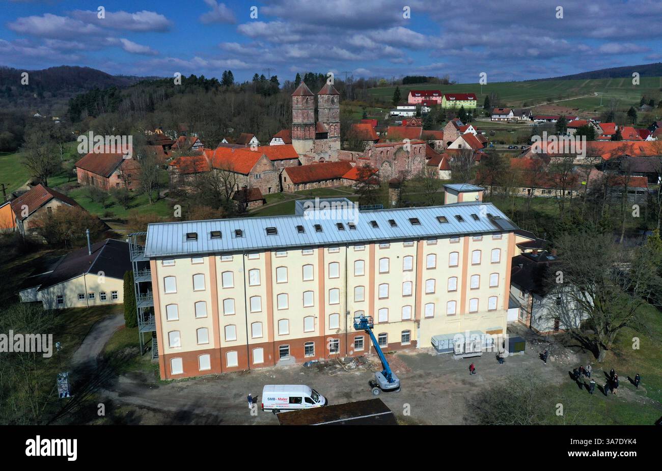 27 March 2025, Thuringia, Kloster Veßra: A craftsman works on the ...
