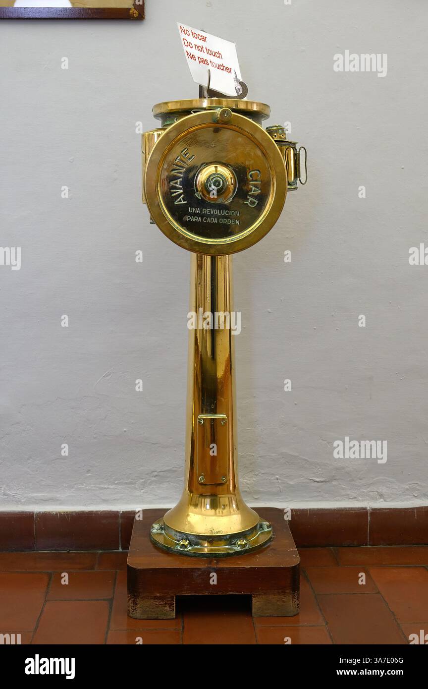 Antique gold-colored bridge telegraph on display in the Navy Museum in ...