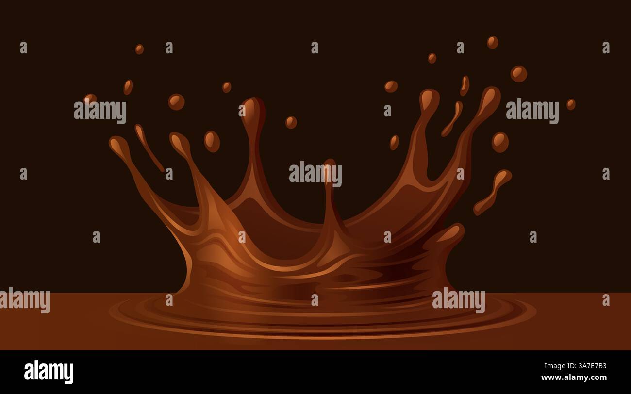 Realistic liquid chocolate splash isolated on dark background. Splash ...