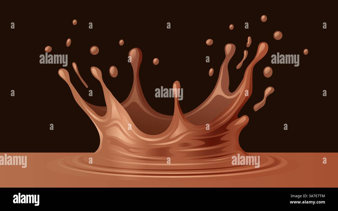 Realistic liquid chocolate splash isolated on dark background. Splash ...
