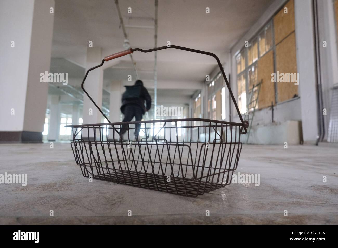 27 March 2025, Saxony-Anhalt, Dessau-Roßlau: A shopping basket from the ...