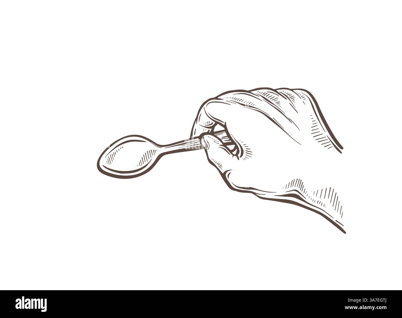 Human hand and spoon. Vintage sketch isolated on white background ...