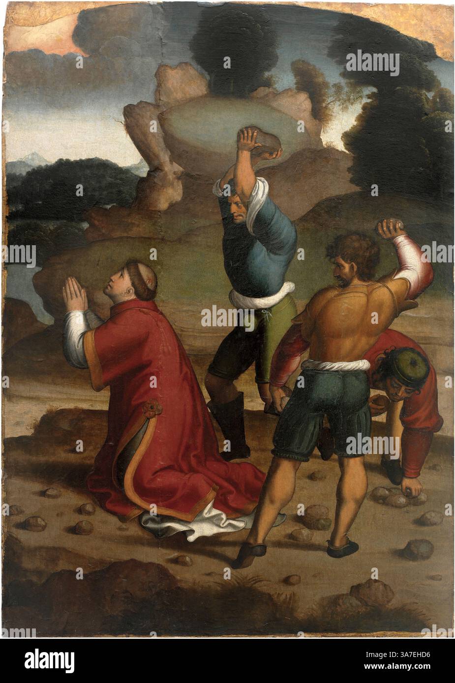The stoning to death of Stephen, the first Christian martyr, in a ...