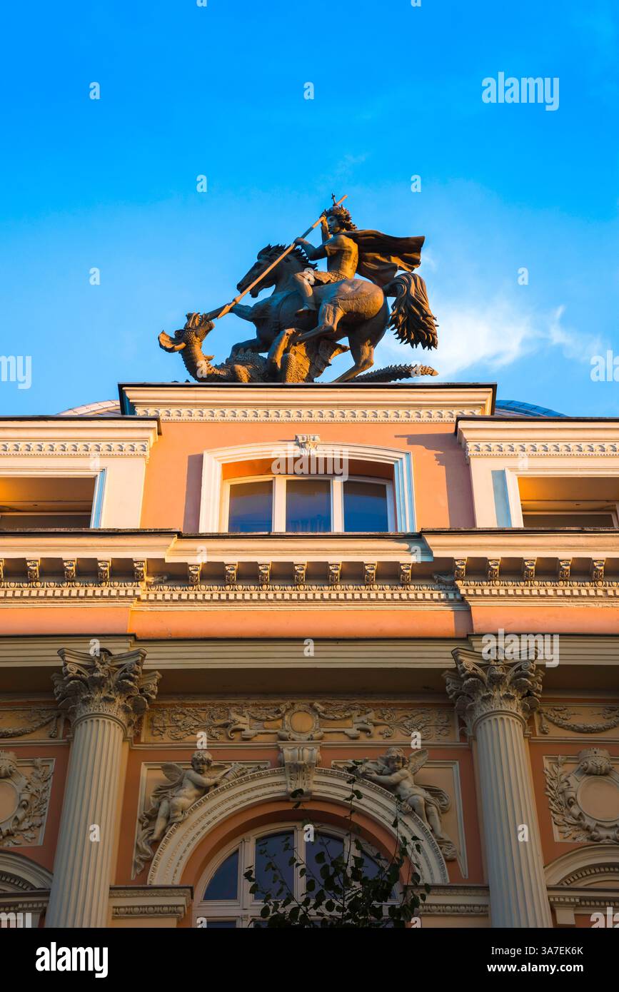 Vilnius architecture, statue of St George slaying a dragon sited on top ...