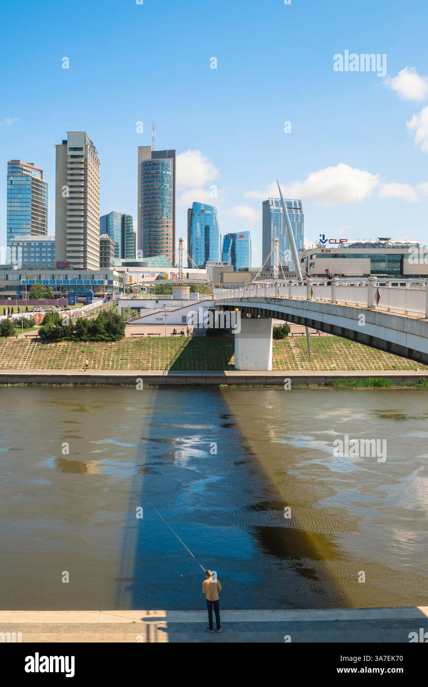Vilnius modern city, view across the River Neris towards the modern ...