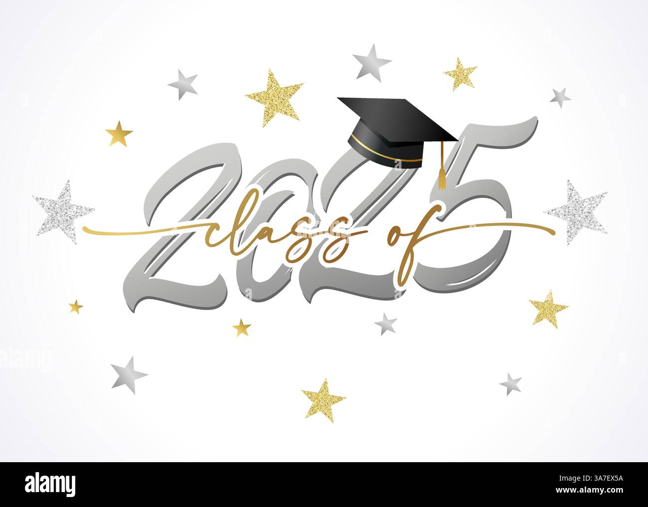 Class of 2025, Congrats silver logo design with stars and lettering ...