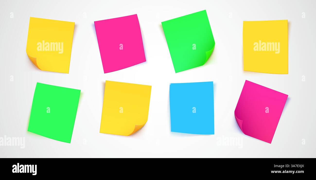 Multicolor paper notes on white background. Post it note. Vector ...