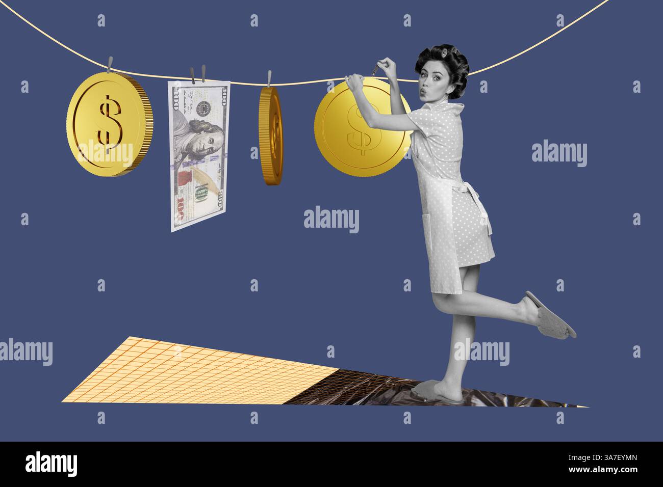 Poster trend sketch template 3D photo collage of salary currency trade ...