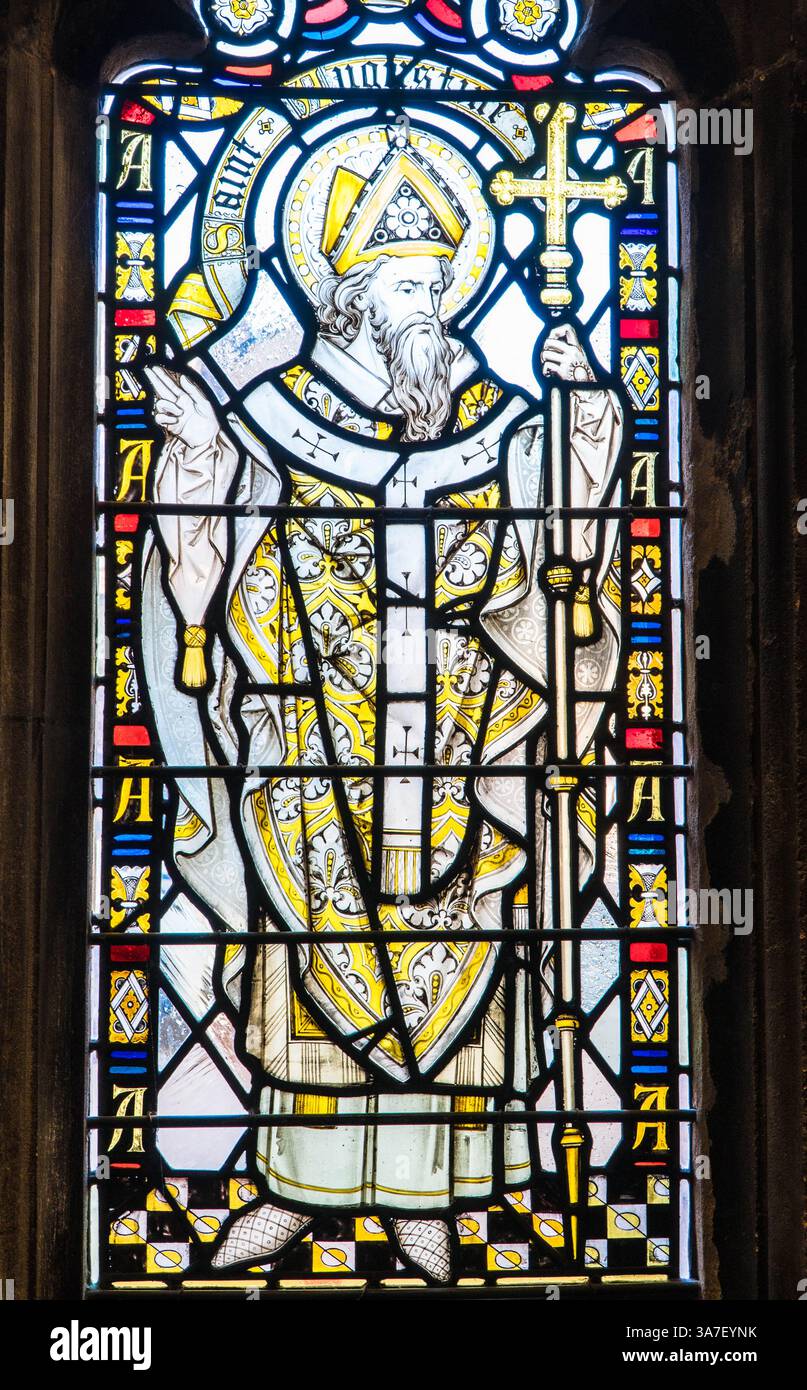Stained glass depicting St Augustine who arrive in England in the 7th ...