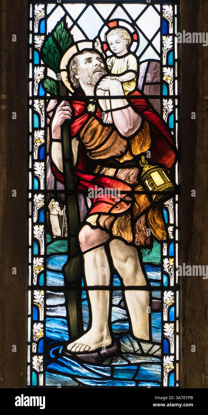 Stained glass depicting St Christopher carrying a child who revealed ...