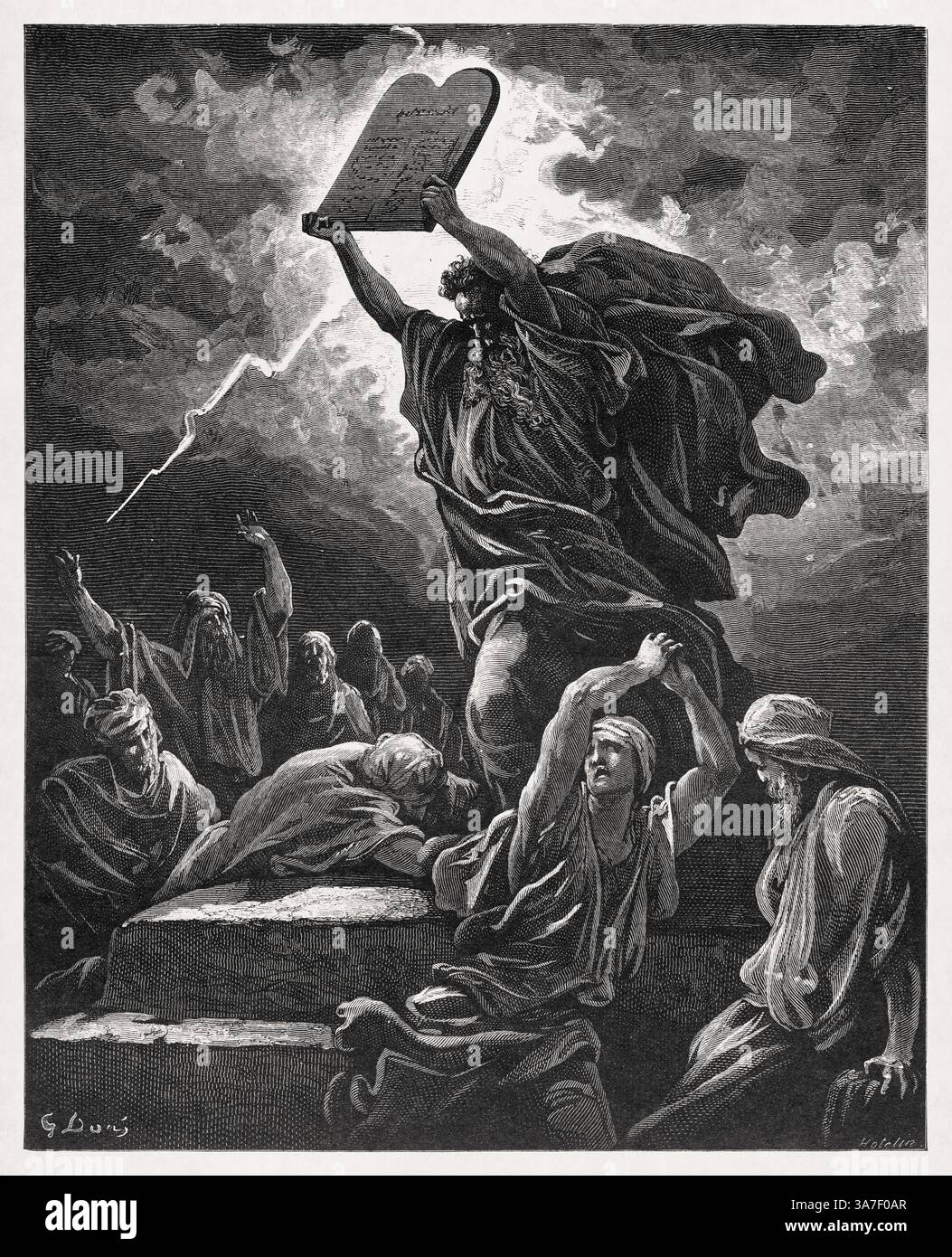 Engraving depicting Moses breaking the Tablets of the Law made in 1866 ...