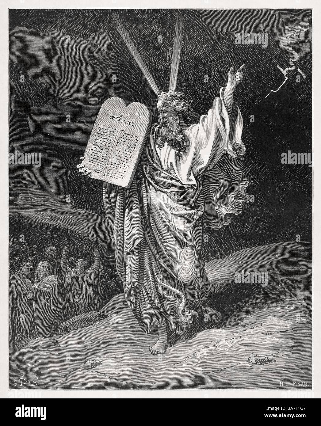 Engraving depicting Moses Coming Down from Mount Sinai made in 1866 by ...