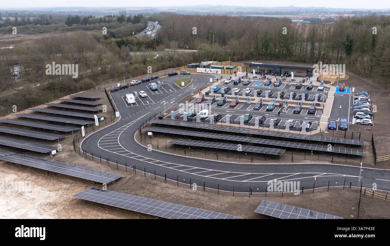 EDITORIAL USE ONLY Aerial view at the official opening of InstaVolt's largest and most advanced ...