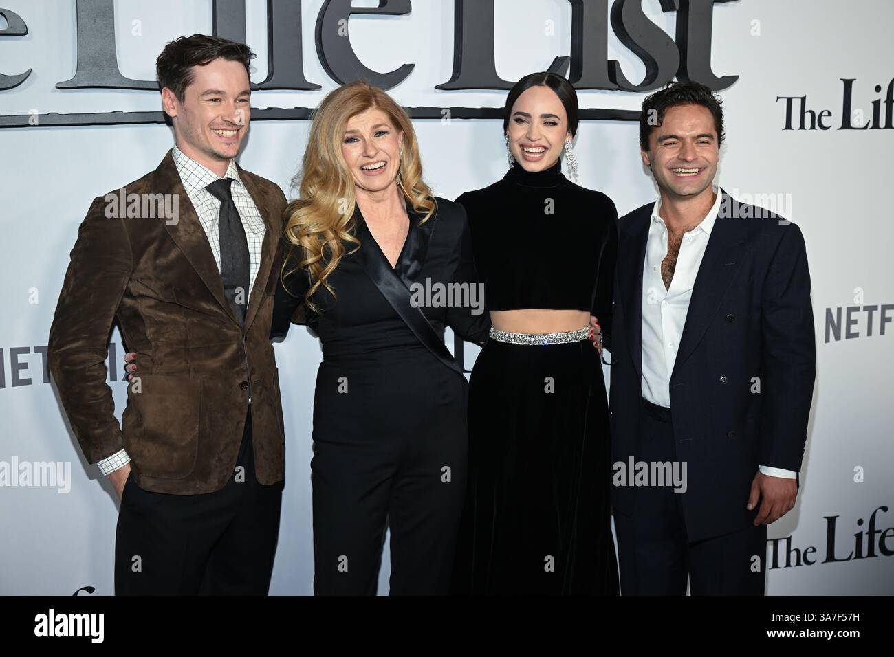 Kyle Allen, Connie Britton, Sofia Carson and Sebastian de Souza Stock ...