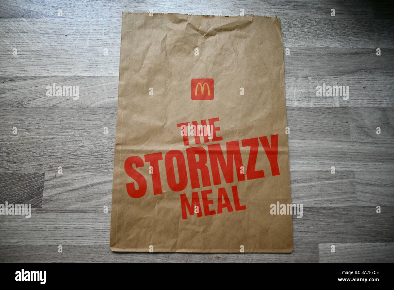 a macdonalds stormzy meal brown paper bag in london england uk Stock ...