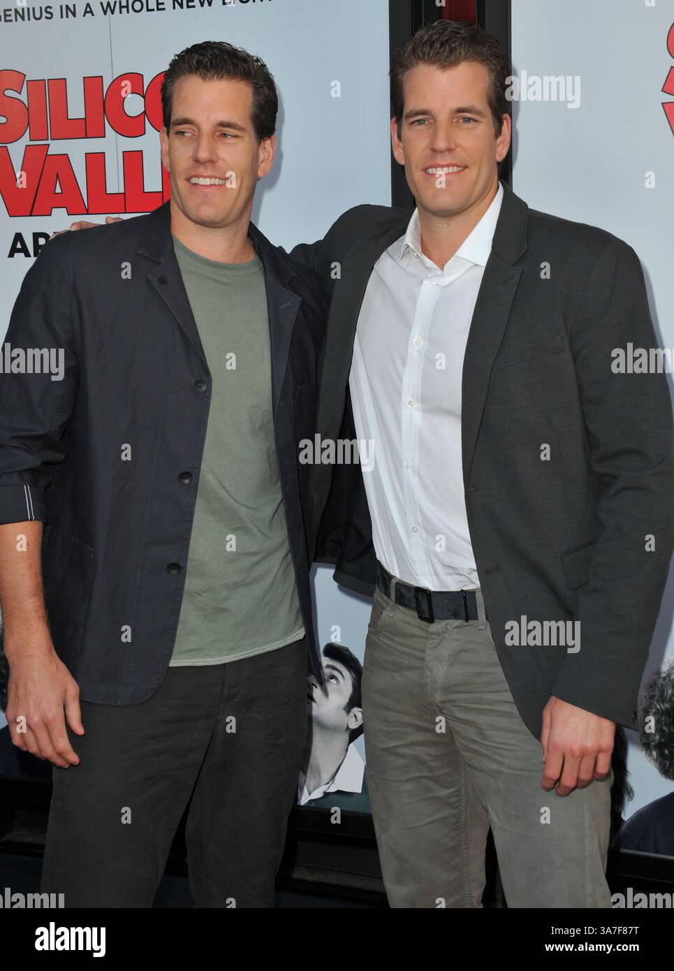 Tyler Winklevoss and Cameron Winklevoss at the premiere of HBO's ...