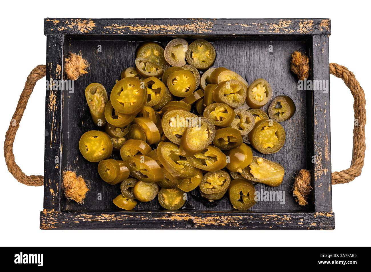 Pickled Jalapeno, Marinated Green Mexican pepper Slices in a tray ...